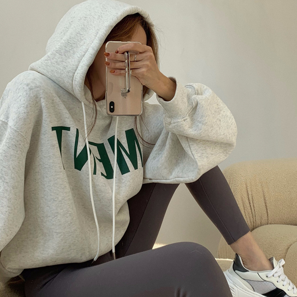 [BC331]먼트 레터링 루즈핏 기모 후드티 - 지컬렉션